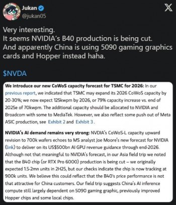 NVIDIA сокращает выпуск чипов B40 для Китая из-за низкого спроса